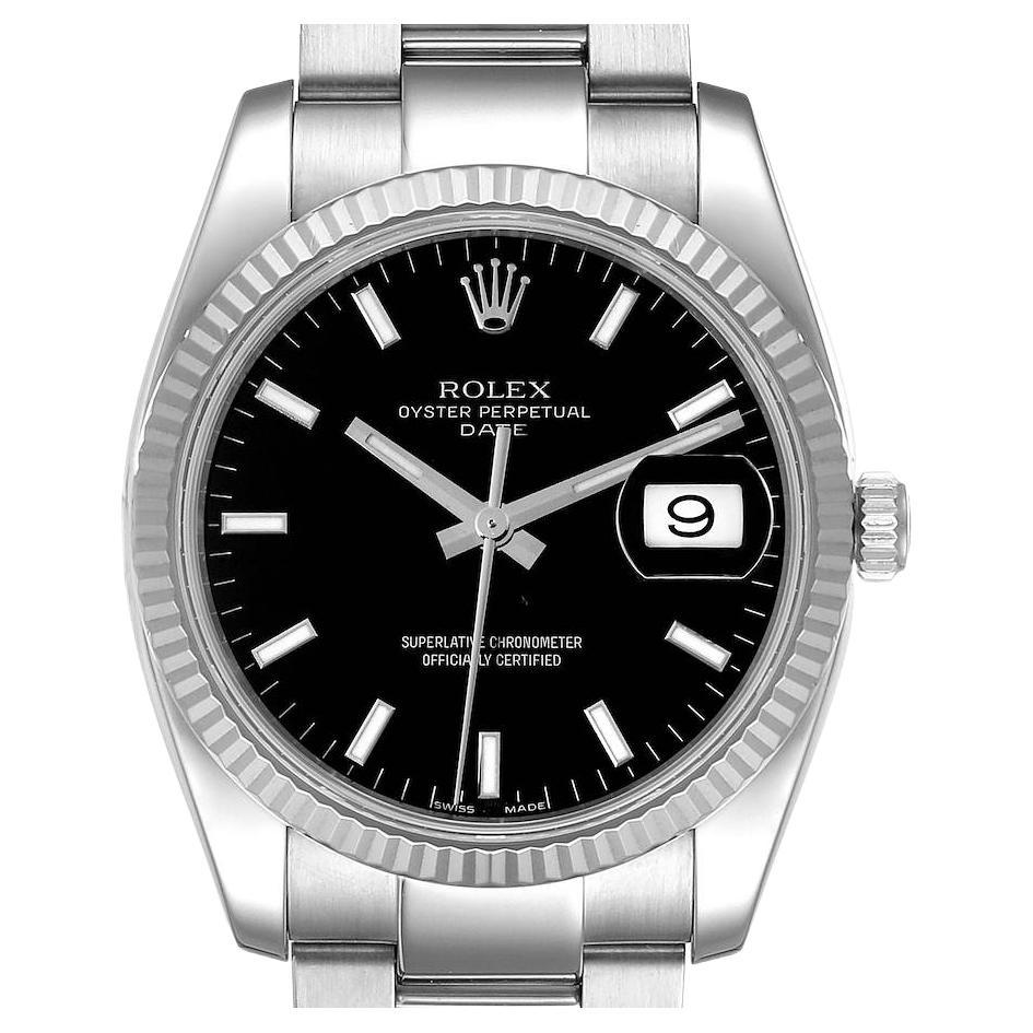 Rolex Date 34 Steel White Gold Black Diamond Dial Men's Watch 115234 ...