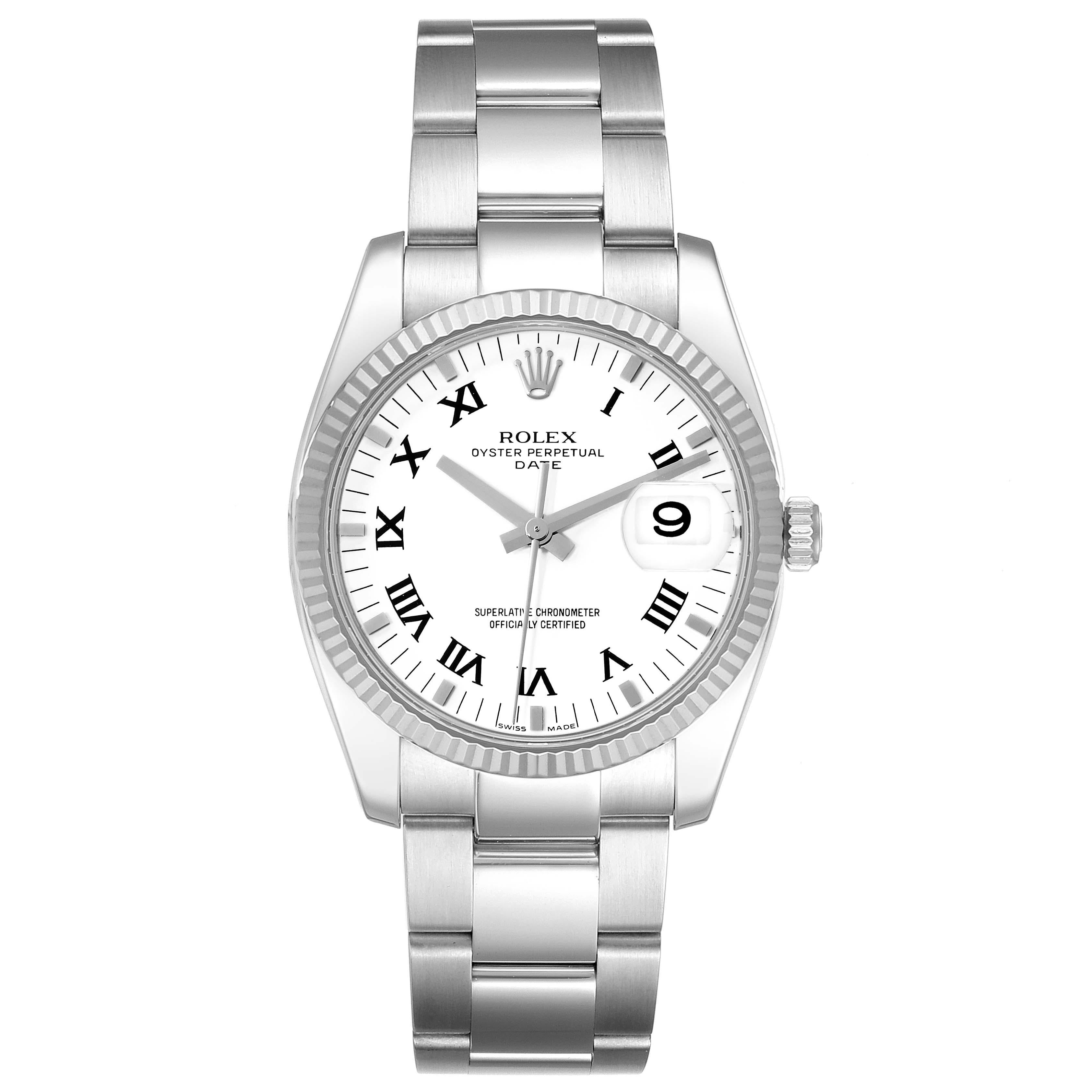 Rolex Date 34 Steel White Gold Roman Dial Mens Watch 115234 For Sale at ...