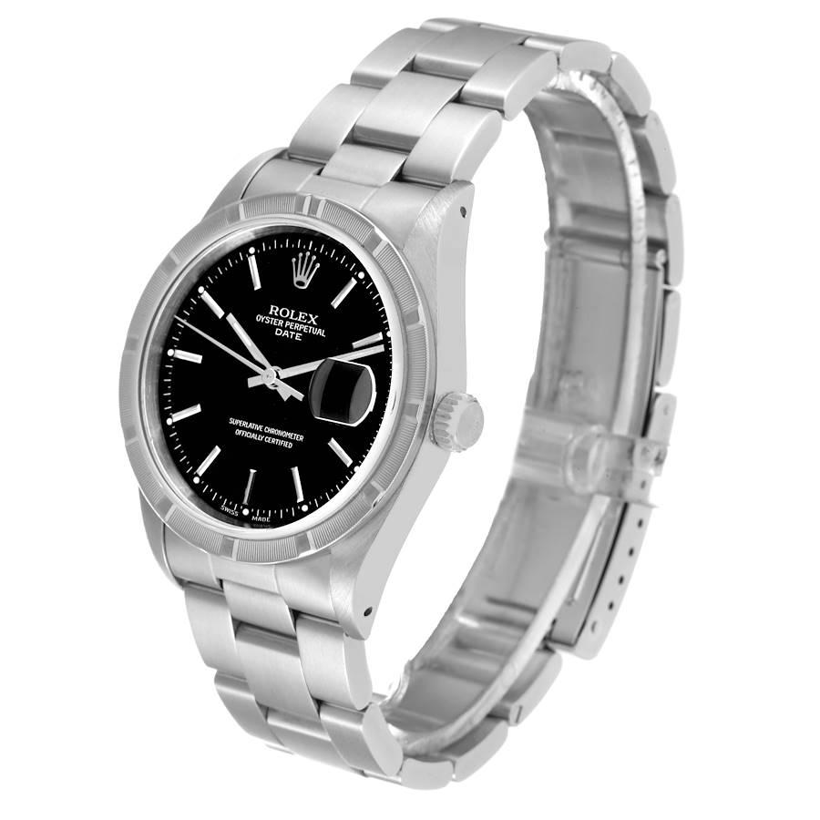 Rolex Date Black Dial Engine Turned Bezel Steel Mens Watch 15210 For ...