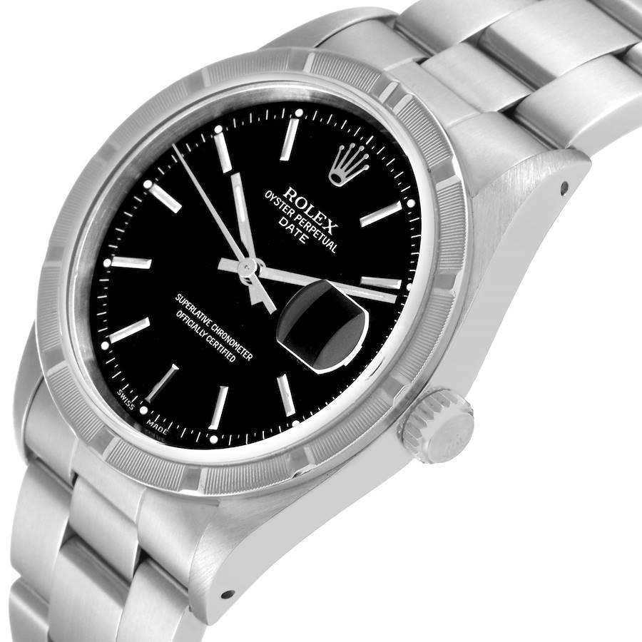 Rolex Date Black Dial Engine Turned Bezel Steel Mens Watch 15210 For ...
