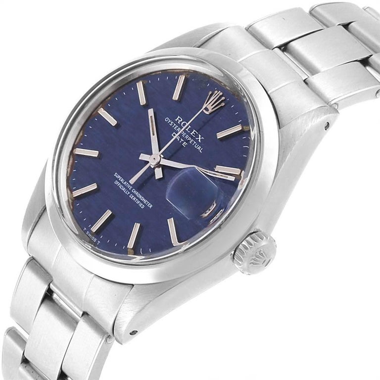 Rolex Date Blue Brick Dial Domed Bezel Steel Vintage Men's Watch 1500 ...