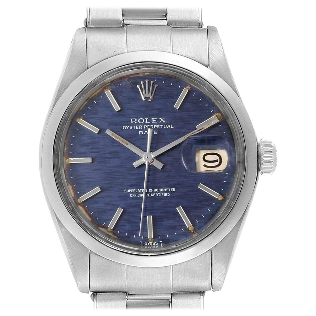 Rolex Date Blue Brick Dial Domed Bezel Steel Vintage Men's Watch 1500 ...