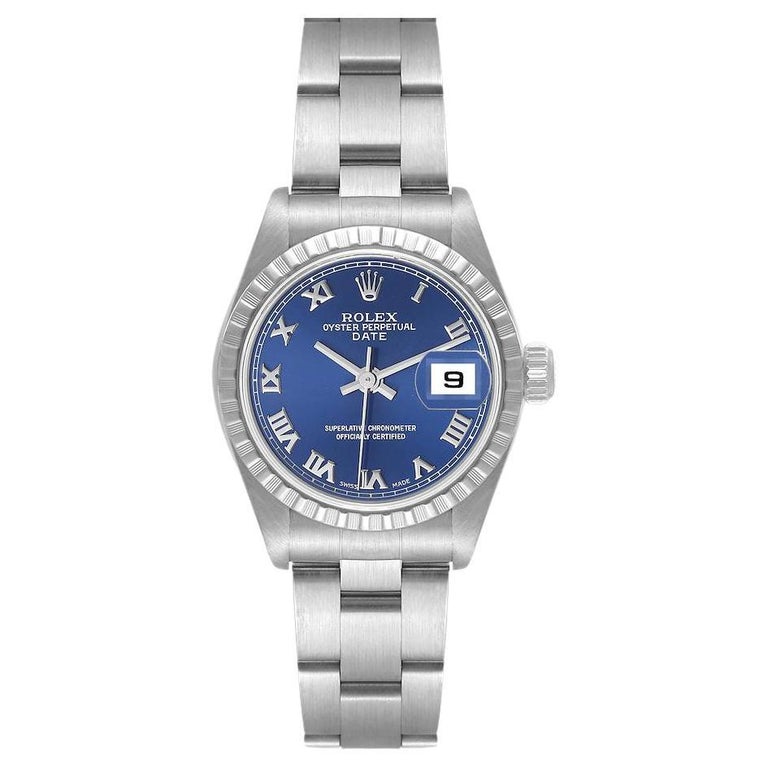 Rolex Date Blue Dial Engine Turned Bezel Steel Ladies Watch 79240 For ...