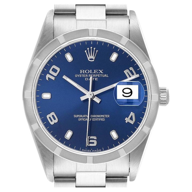 Rolex Date Cadran Bleu Moteur Tourné Lunette Acier Montre Homme 15210 ...