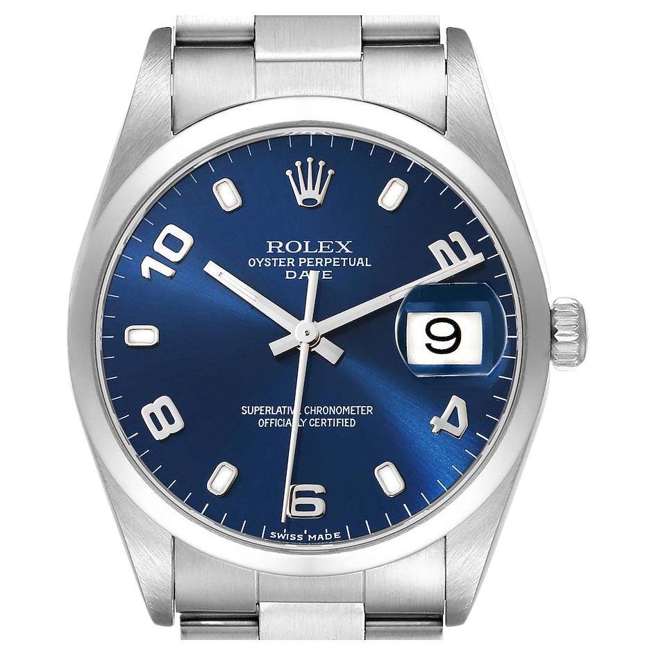 Rolex Date Blue Dial Oyster Bracelet Steel Men’s Watch 15200 at 1stDibs