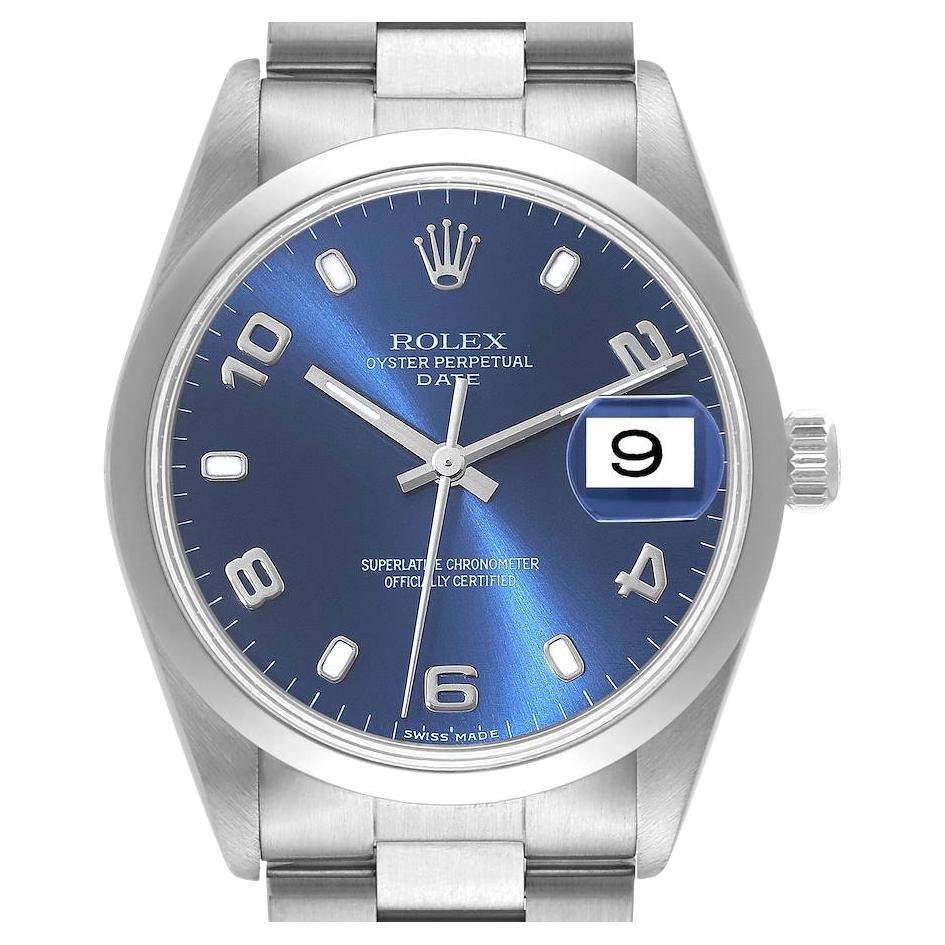 Rolex Date Blue Dial Oyster Bracelet Steel Mens Watch 15200 at 1stDibs ...