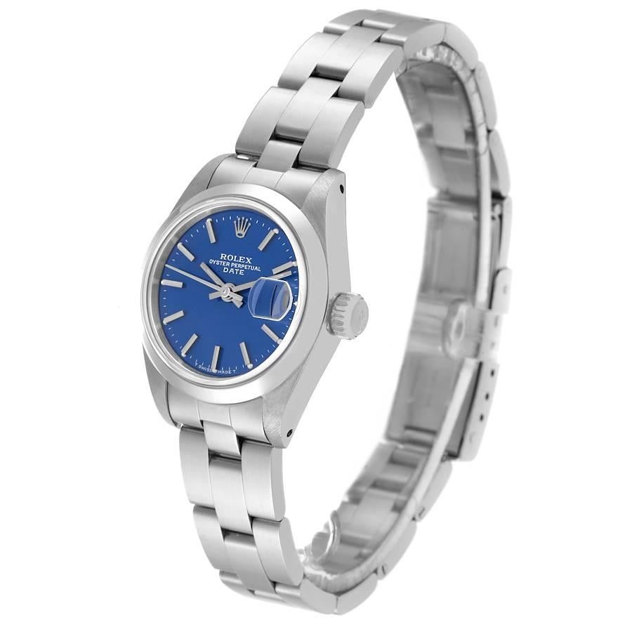 Rolex Date Blue Dial Smooth Bezel Steel Ladies Watch 69160 Box Papers ...