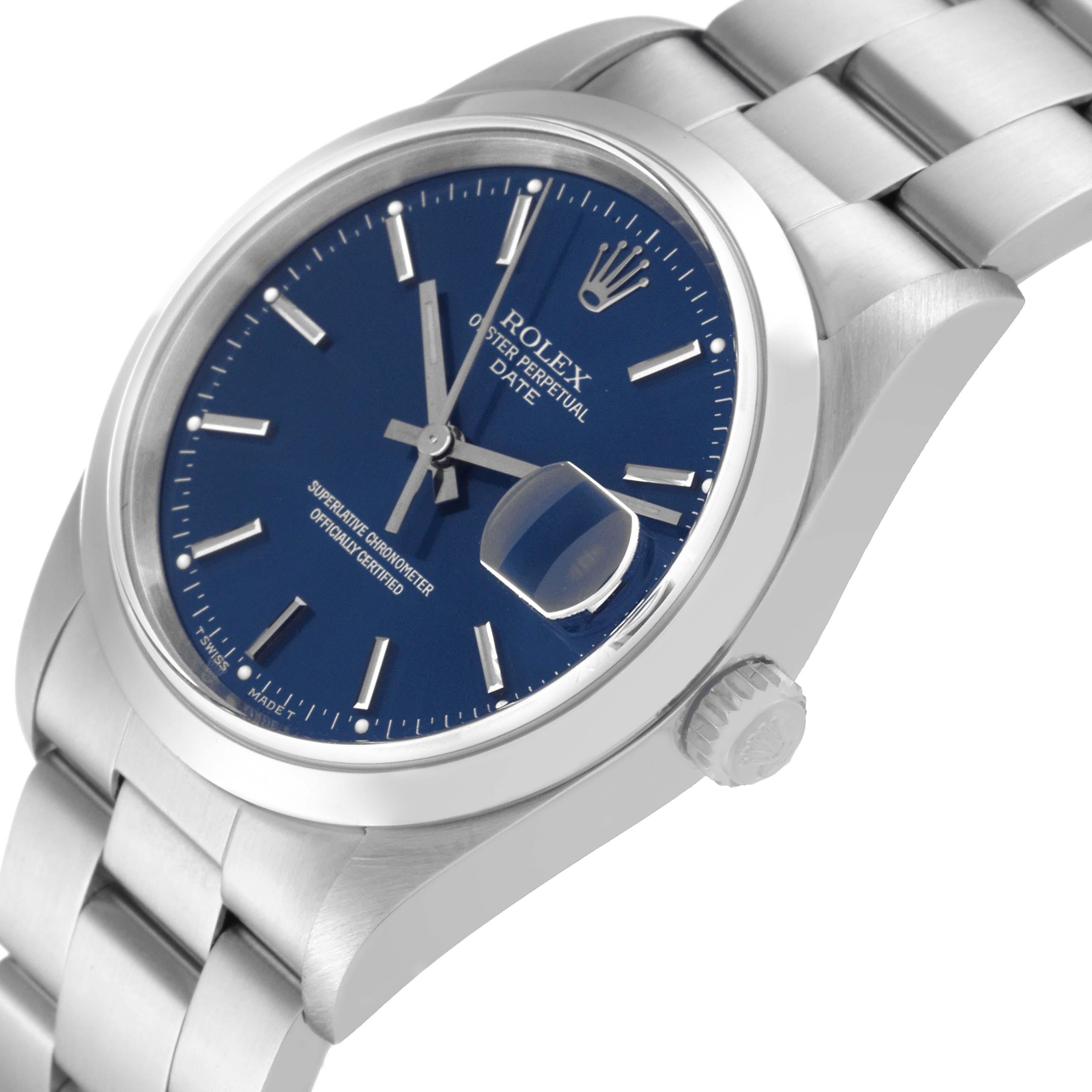 Rolex Date Blue Dial Smooth Bezel Steel Mens Watch 15200 For Sale at ...