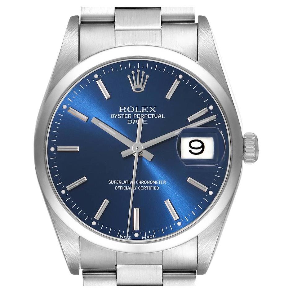 Rolex Date Blue Dial Smooth Bezel Steel Mens Watch 15200 For Sale at ...