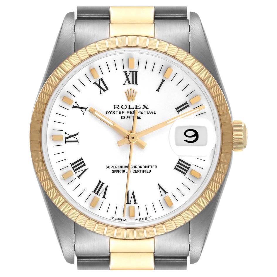 Rolex Date Mens Steel Yellow Gold White Diamond Dial Mens Watch 15223 ...