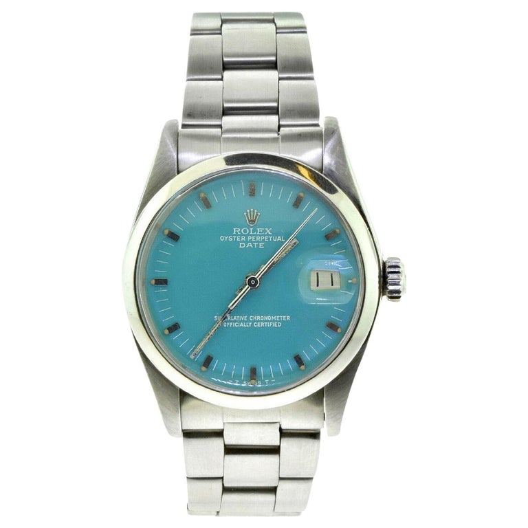 Rolex Date Ref.1500 Turquoise Dial Steel Oyster Perpetual Watch 'R-9 ...