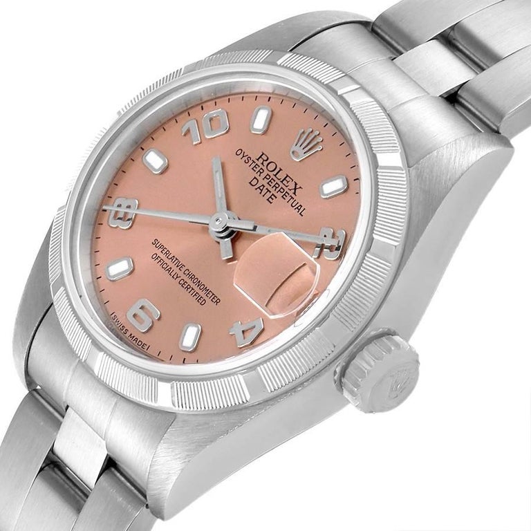 Rolex Date Salmon Dial Oyster Bracelet Steel Ladies Watch 79190 at 1stDibs
