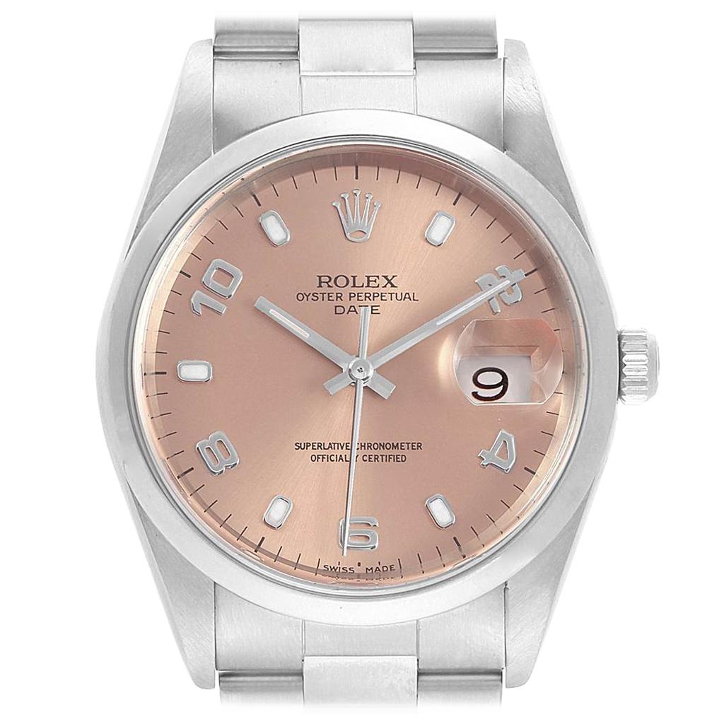 Rolex Date Salmon Dial Smooth Bezel Steel Men's Watch 15200 Box For ...