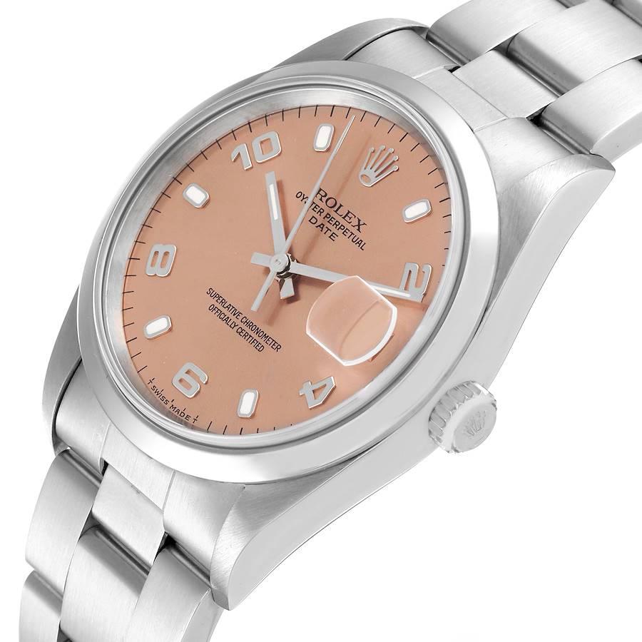 Rolex Date Salmon Dial Smooth Bezel Steel Mens Watch 15200 Box Papers ...
