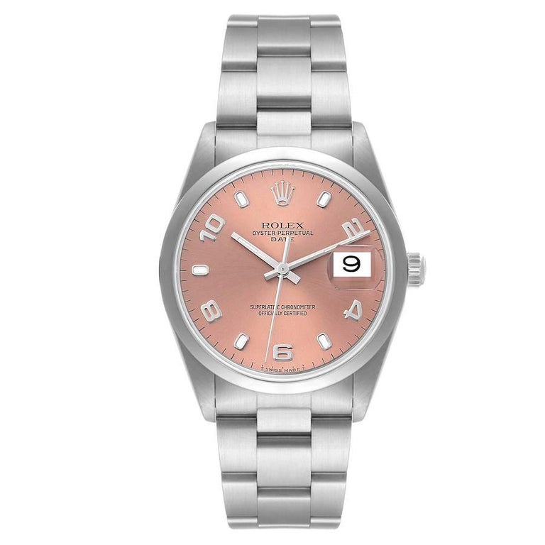 Rolex Date Salmon Dial Smooth Bezel Steel Mens Watch 15200 For Sale at ...