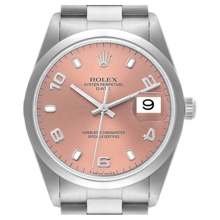 Rolex Date Salmon Dial Smooth Bezel Steel Mens Watch 15200 For Sale at ...