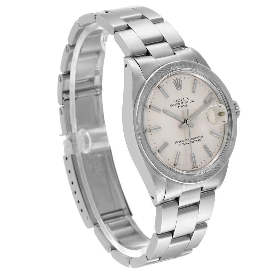 Rolex Date Silver Dial Engine Turned Bezel Vintage Steel Mens Watch ...