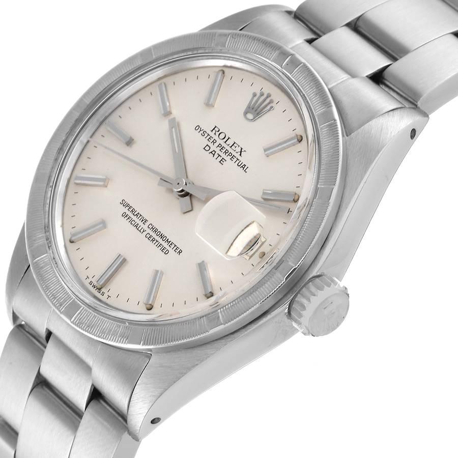 Rolex Date Silver Dial Engine Turned Bezel Vintage Steel Mens Watch ...