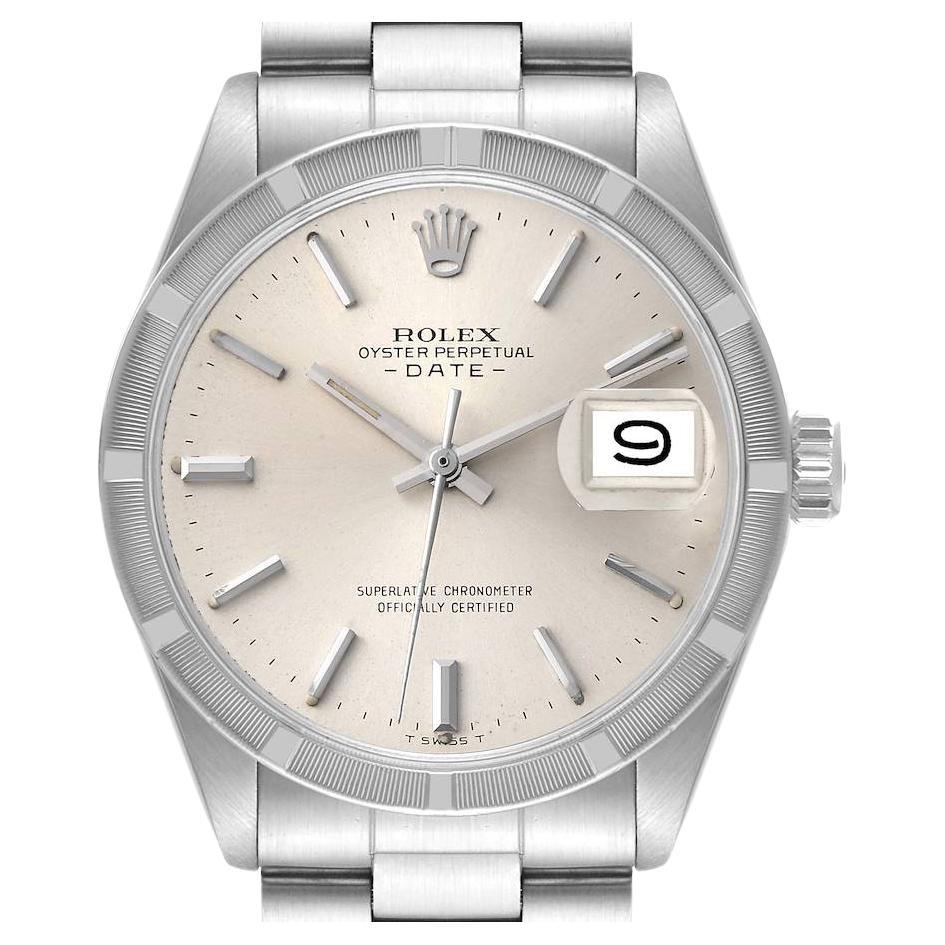 Rolex Date Silver Dial Engine Turned Bezel Vintage Steel Mens Watch ...