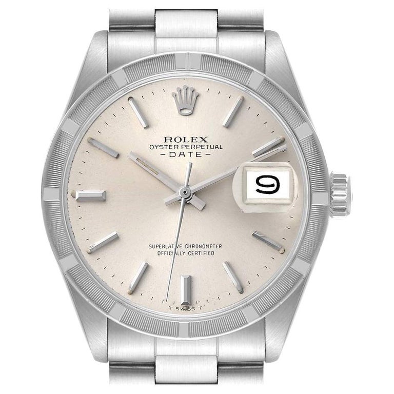 Rolex Date Silver Dial Engine Turned Bezel Vintage Steel Mens Watch ...