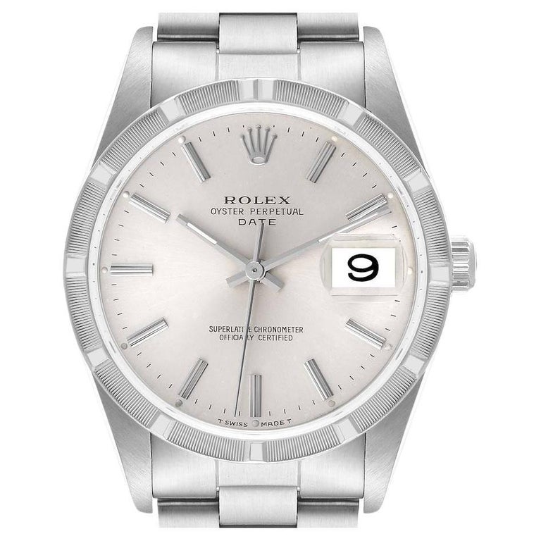 Rolex Date Silver Dial Oyster Bracelet Steel Mens Watch 15210 at 1stDibs