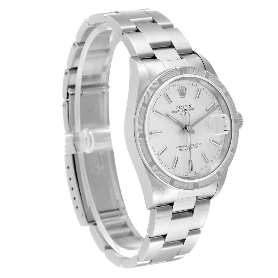 Rolex Date Silver Dial Steel Engine Turned Bezel Mens Watch 15210 at ...