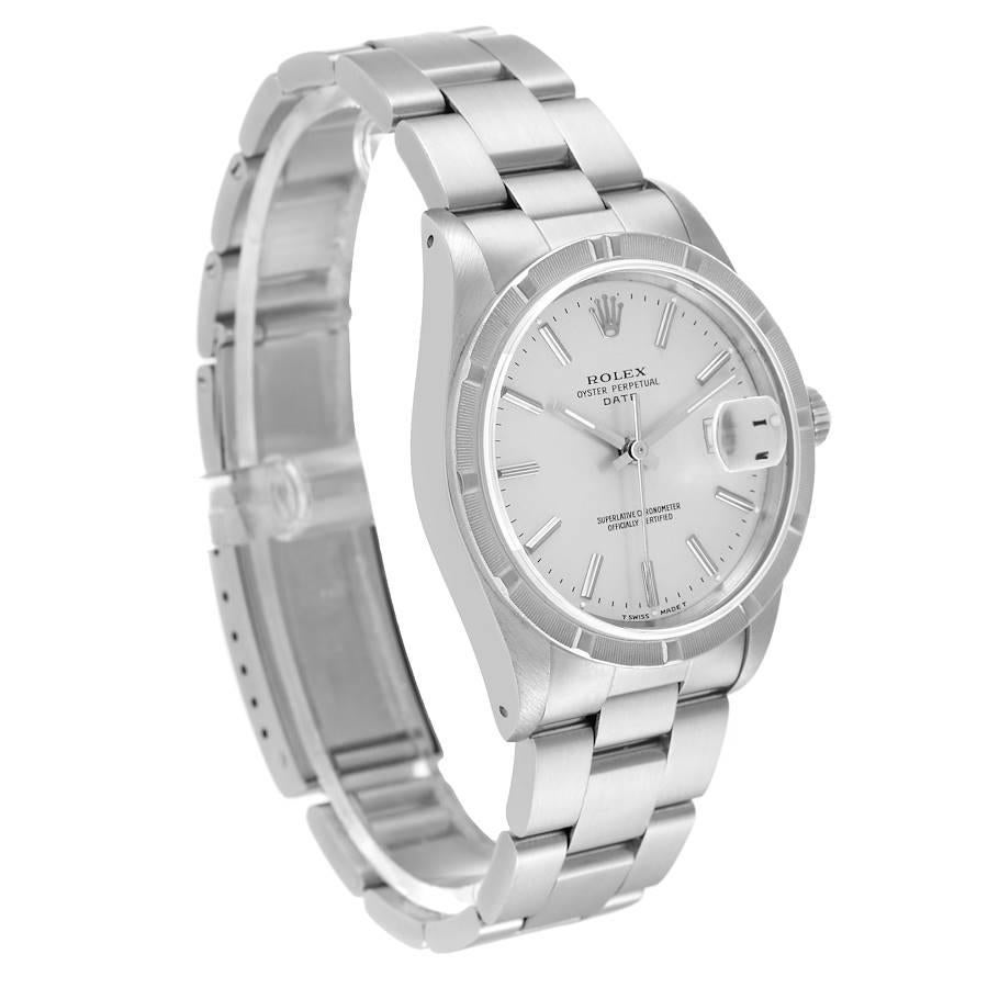 Rolex Date Silver Dial Steel Engine Turned Bezel Mens Watch 15210 at ...