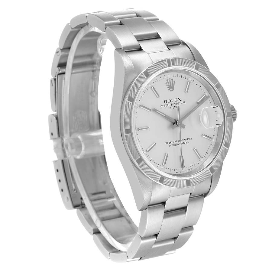 Rolex Date Silver Dial Steel Engine Turned Bezel Mens Watch 15210 at ...