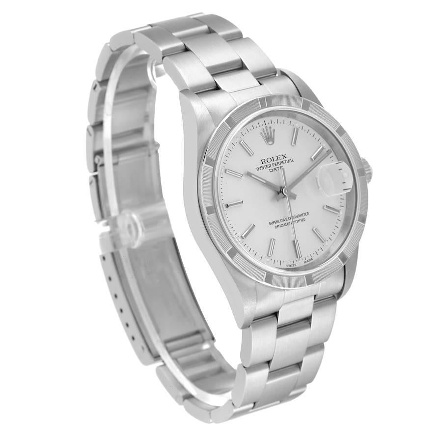 Rolex Date Silver Dial Steel Engine Turned Bezel Mens Watch 15210 For ...