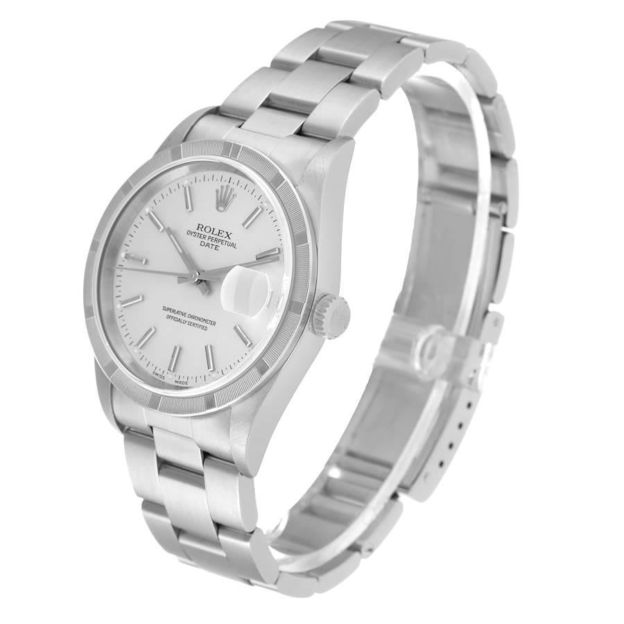 Rolex Date Silver Dial Steel Engine Turned Bezel Mens Watch 15210 For ...