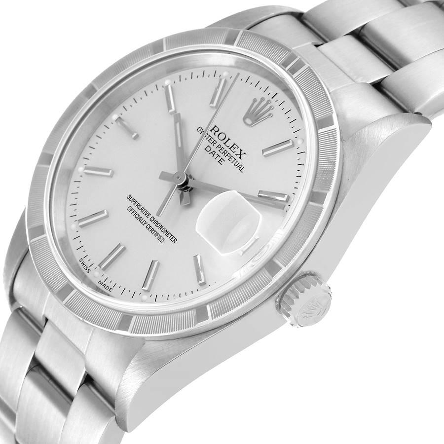 Rolex Date Silver Dial Steel Engine Turned Bezel Mens Watch 15210 at ...