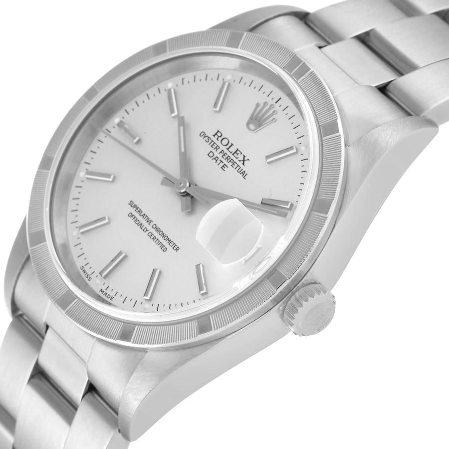 Rolex Date Silver Dial Steel Engine Turned Bezel Mens Watch 15210 For ...