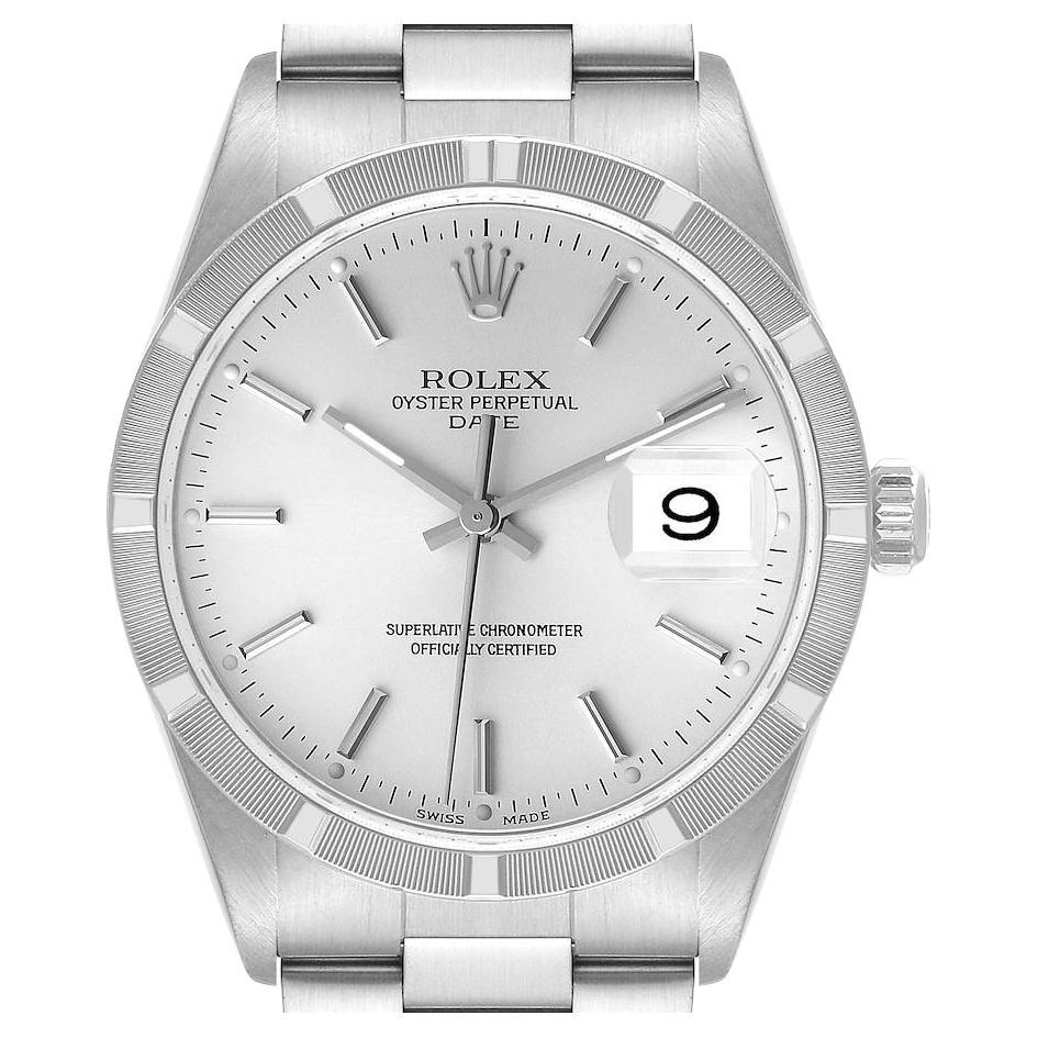 Rolex Date Silver Dial Steel Engine Turned Bezel Mens Watch 15210 For ...