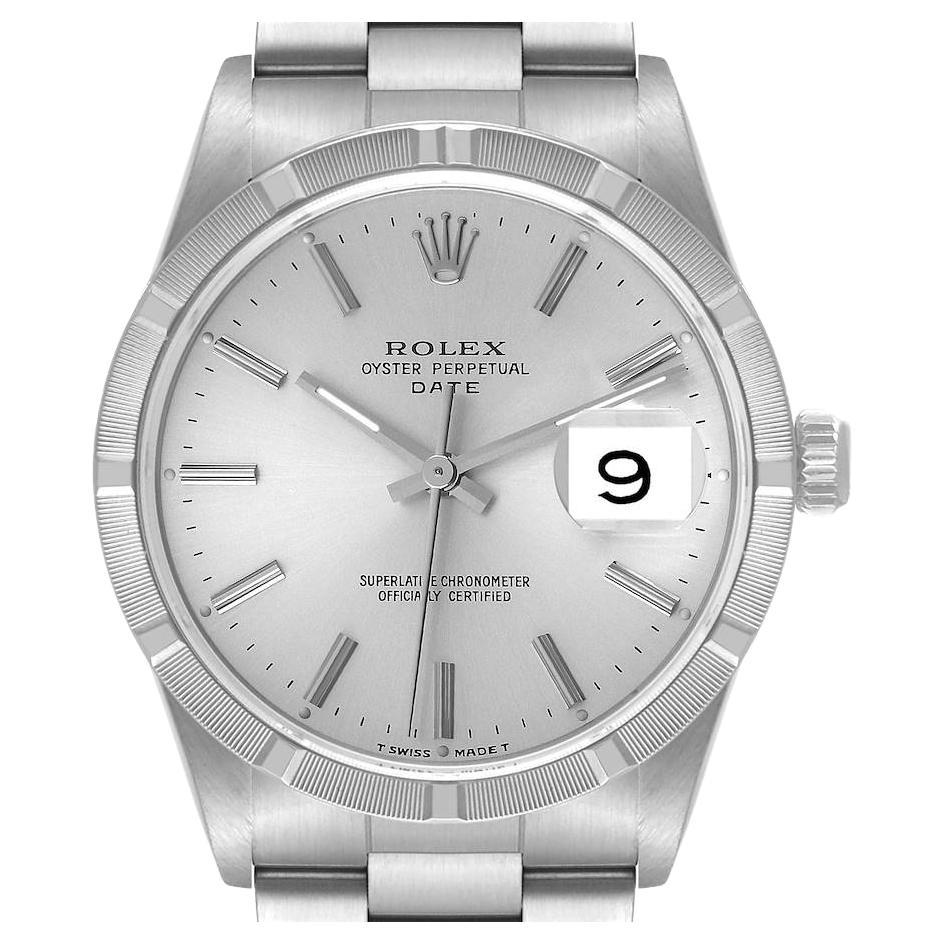 Rolex Date Silver Dial Steel Engine Turned Bezel Mens Watch 15210 For ...