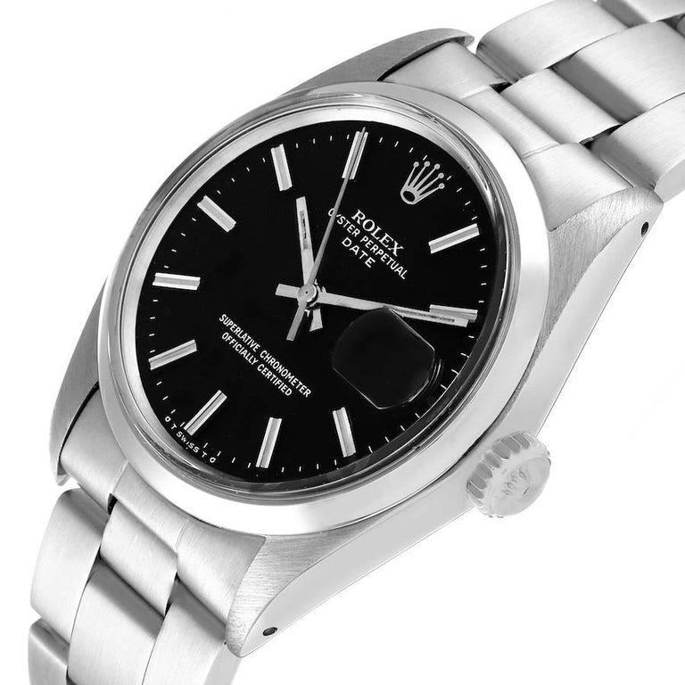 Rolex Date Smooth Bezel Black Sigma Dial Steel Vintage Mens Watch 1500 ...