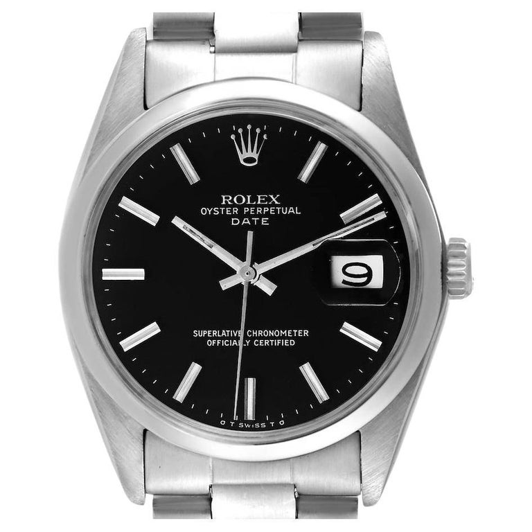 Rolex Date Smooth Bezel Black Sigma Dial Steel Vintage Mens Watch 1500 ...