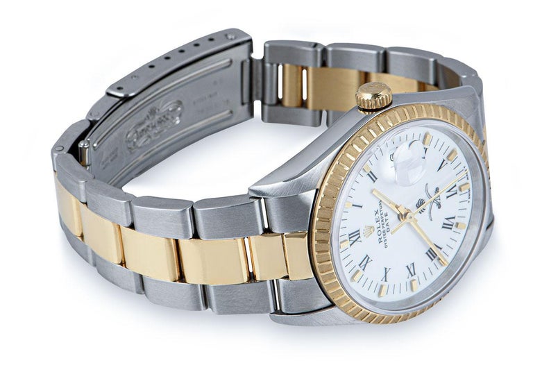 Rolex Date Stainless Steel and 18 Karat Gold White Saudi Arabian Crest ...