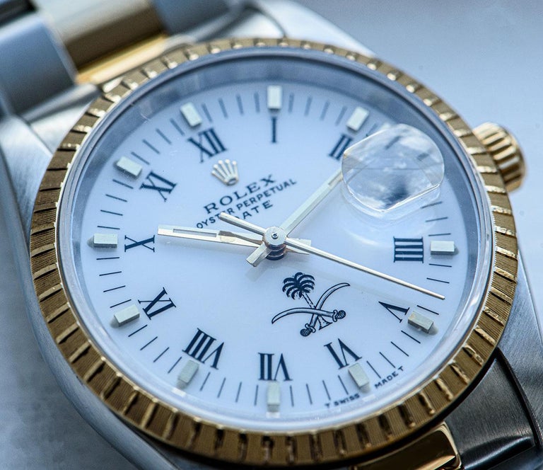 Rolex Date Stainless Steel and 18 Karat Gold White Saudi Arabian Crest ...