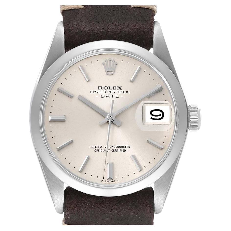 Rolex Date Stainless Steel Silver Dial Vintage Mens Watch 1500 at 1stDibs