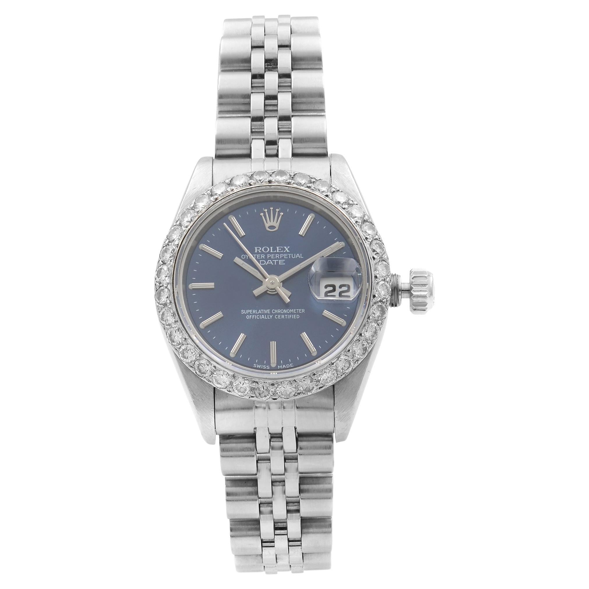 Rolex Date 1500 Steel Custom Color Light Blue Dial Wristwatch 'W-131 ...