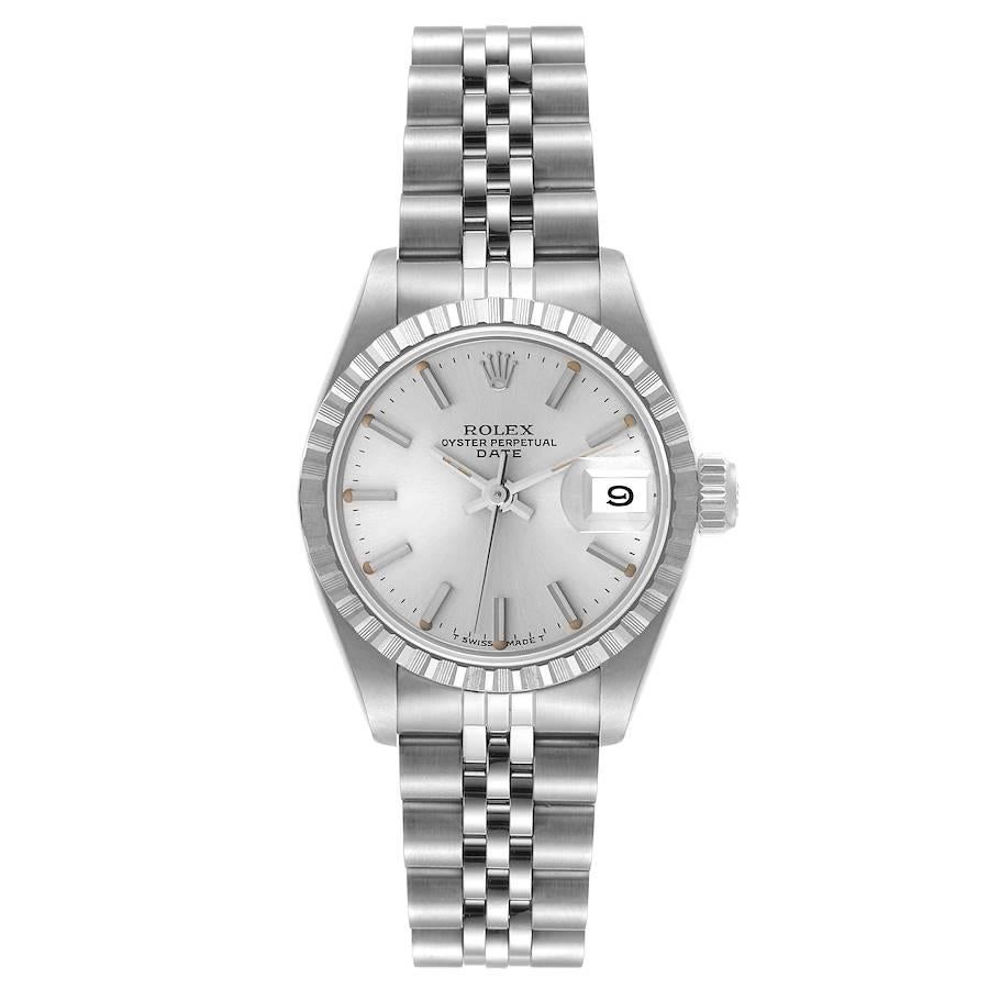 Rolex Date Steel Silver Dial Engine Turned Bezel Ladies Watch 69240 For ...