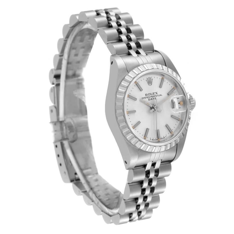 Rolex Date Steel Silver Dial Engine Turned Bezel Ladies Watch 69240 For ...