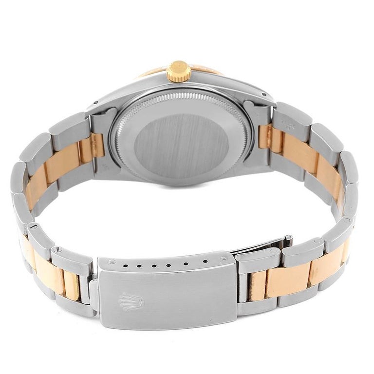 Rolex Date Steel Yellow Gold Engine Turned Bezel Black Dial Mens Watch ...