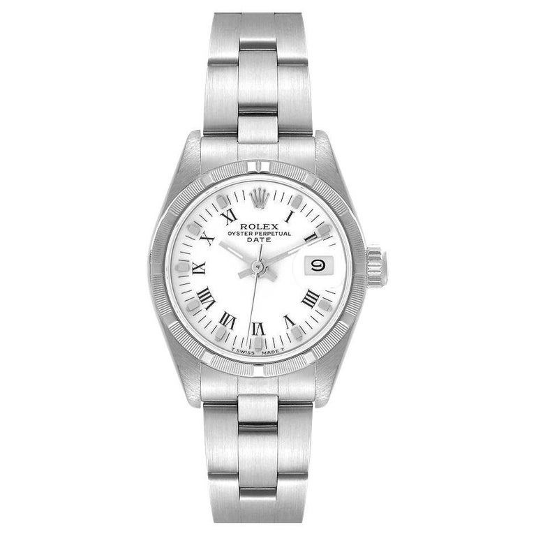 Rolex Date White Dial Engine Turned Bezel Steel Ladies Watch 69190 For ...