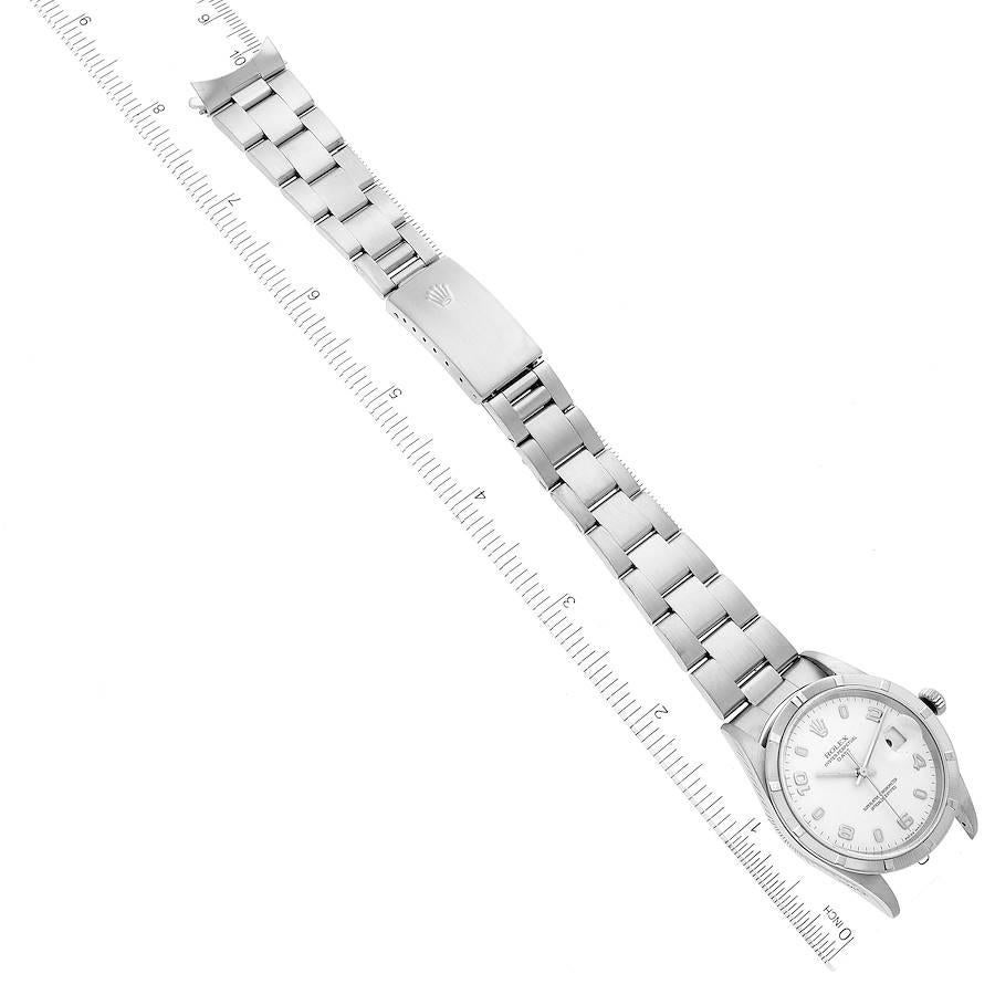 Rolex Date White Dial Engine Turned Bezel Steel Mens Watch 15210 For ...