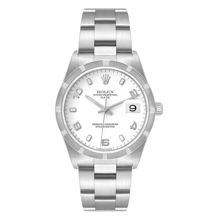 Rolex Date White Dial Engine Turned Bezel Steel Mens Watch 15210 For ...