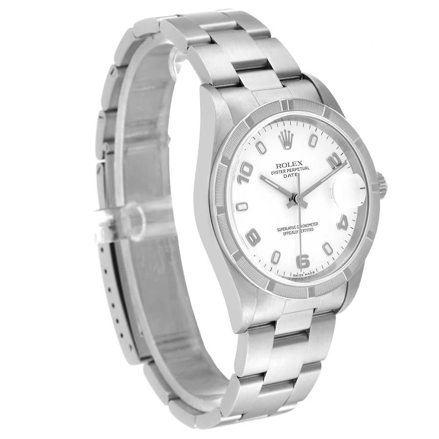 Rolex Date White Dial Engine Turned Bezel Steel Mens Watch 15210 For ...
