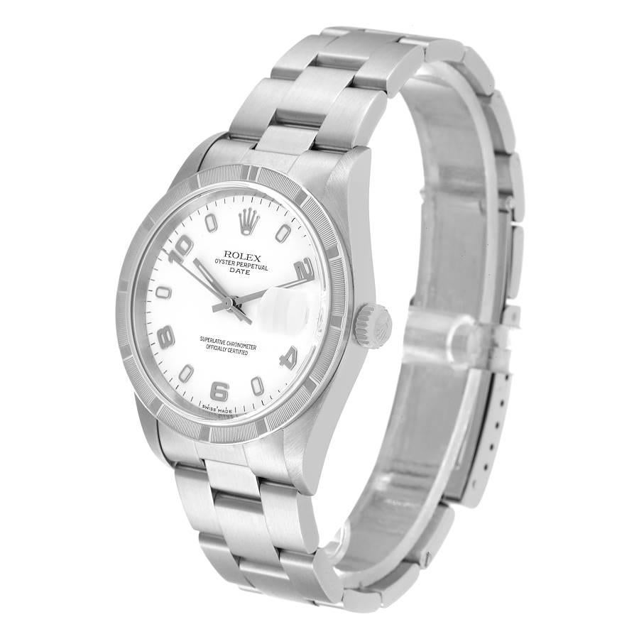 Rolex Date White Dial Engine Turned Bezel Steel Mens Watch 15210 For ...