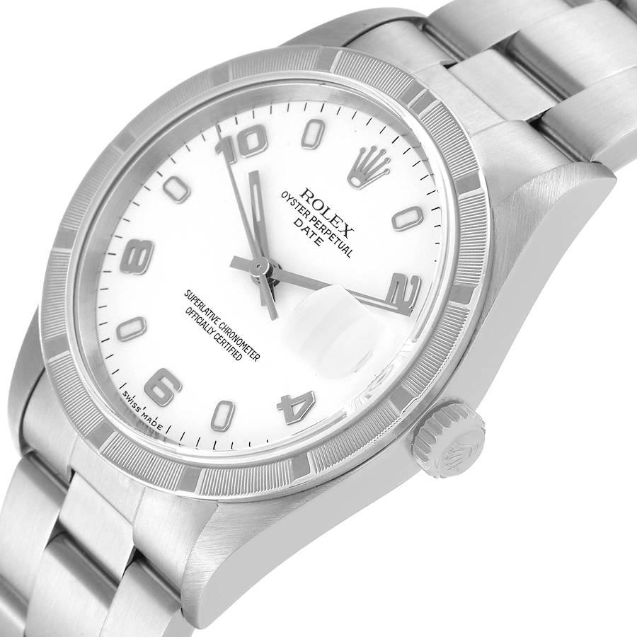 Rolex Date White Dial Engine Turned Bezel Steel Mens Watch 15210 For ...