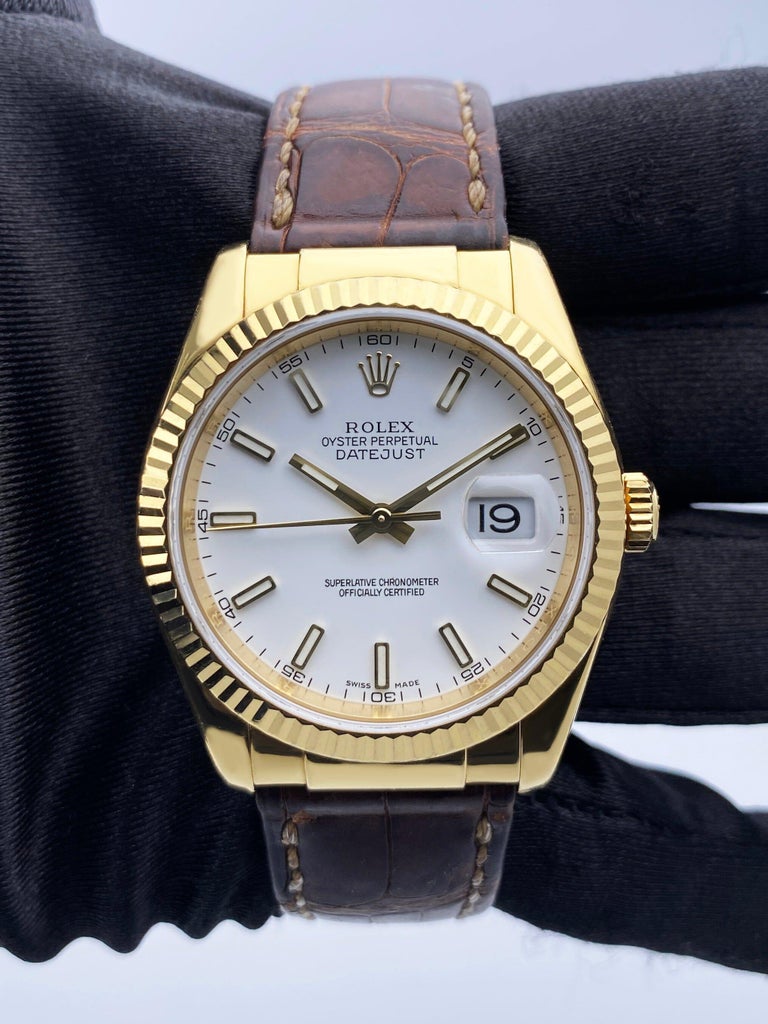 Rolex Datejust 116138 White Dial 18k Yellow Gold Mens Watch For Sale at ...